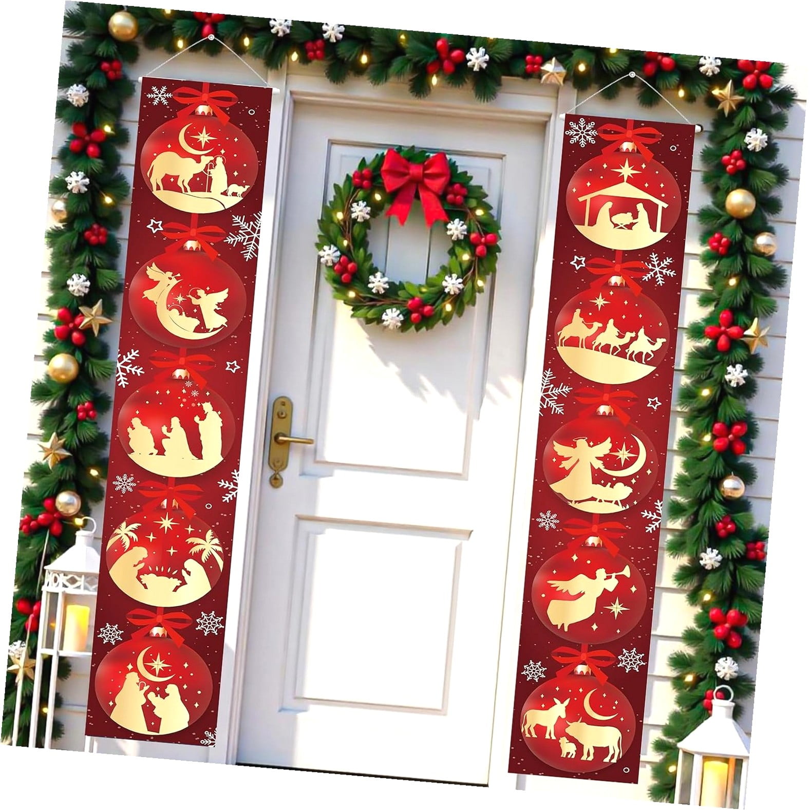 Hidove 2Pcs Nativity Christmas Door Banner Red Door Porch Banners ...