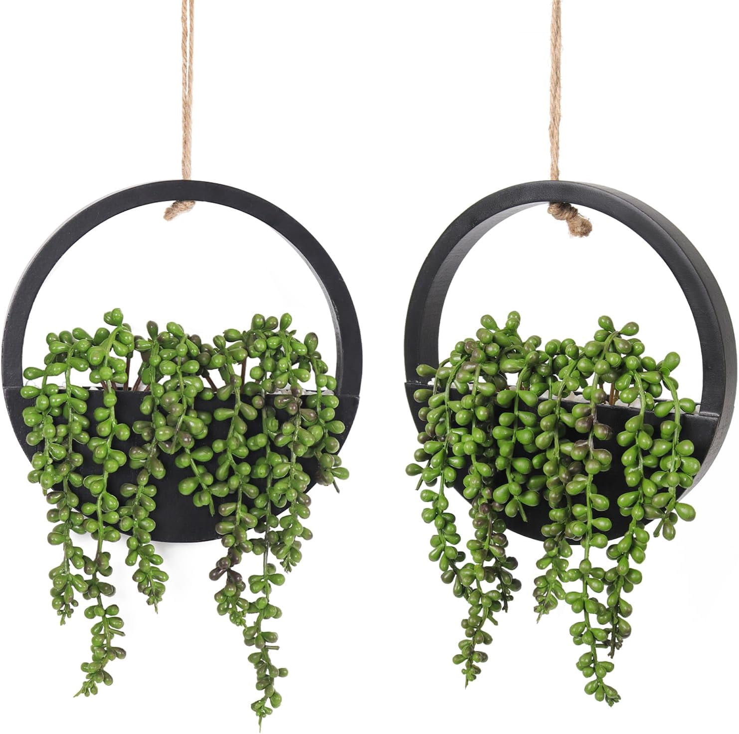 Hidove 2pcs Artiial Succulents Hanging Plants Fake St of Pearls in Bla ...