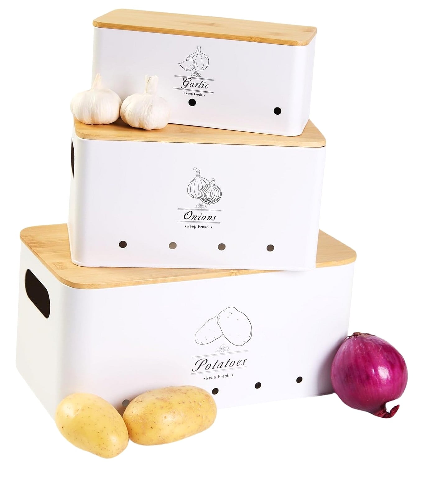 Hidove 3 Pack Metal Vegetable Storage, Potato Onion Garlic Storage Set ...