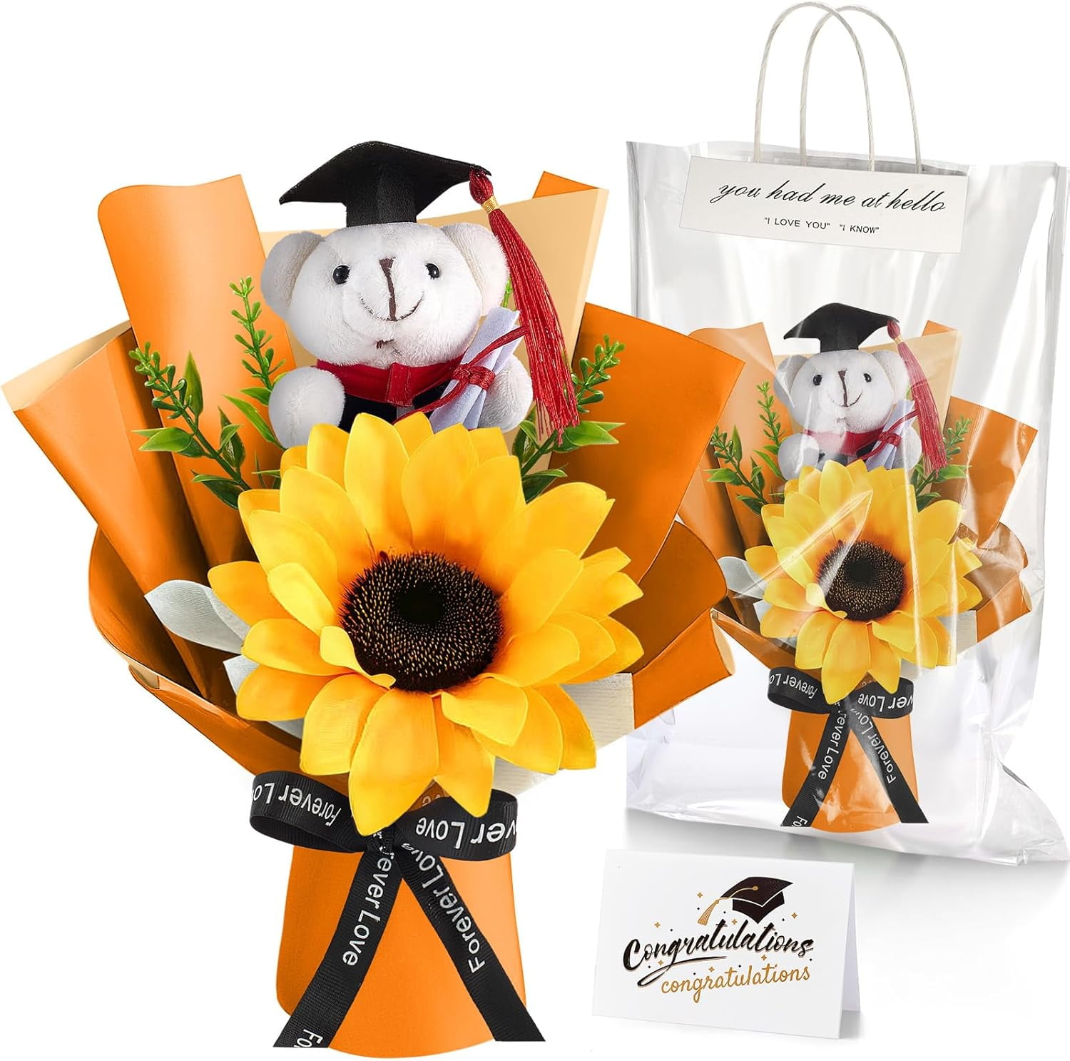 Hidove 3 Pcs Graduation Bear Flower Bouquet Set, 2025 Small P Stuffed ...