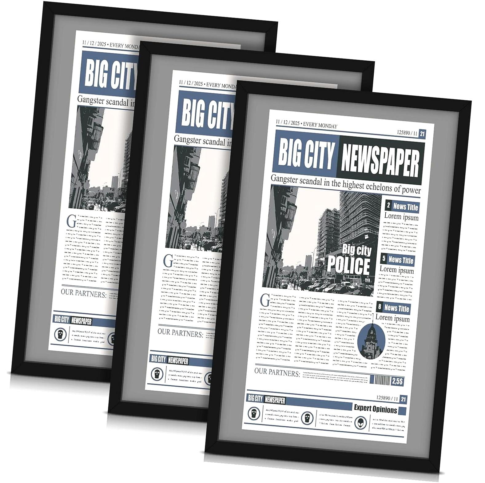 Hidove 3-Piece 11x22 Inch Newspaper Frame with Mat - Variety Media ...