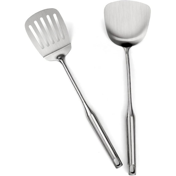 Hidove 304 Steel Kitchen Utensils Set, 2 Pcs Long Metal Utensils Set ...