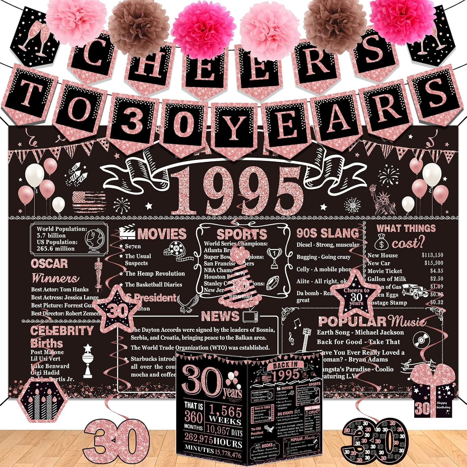 Hidove 30th Birthday Decorations for Women,16PCS Ba in 1995 Party ...