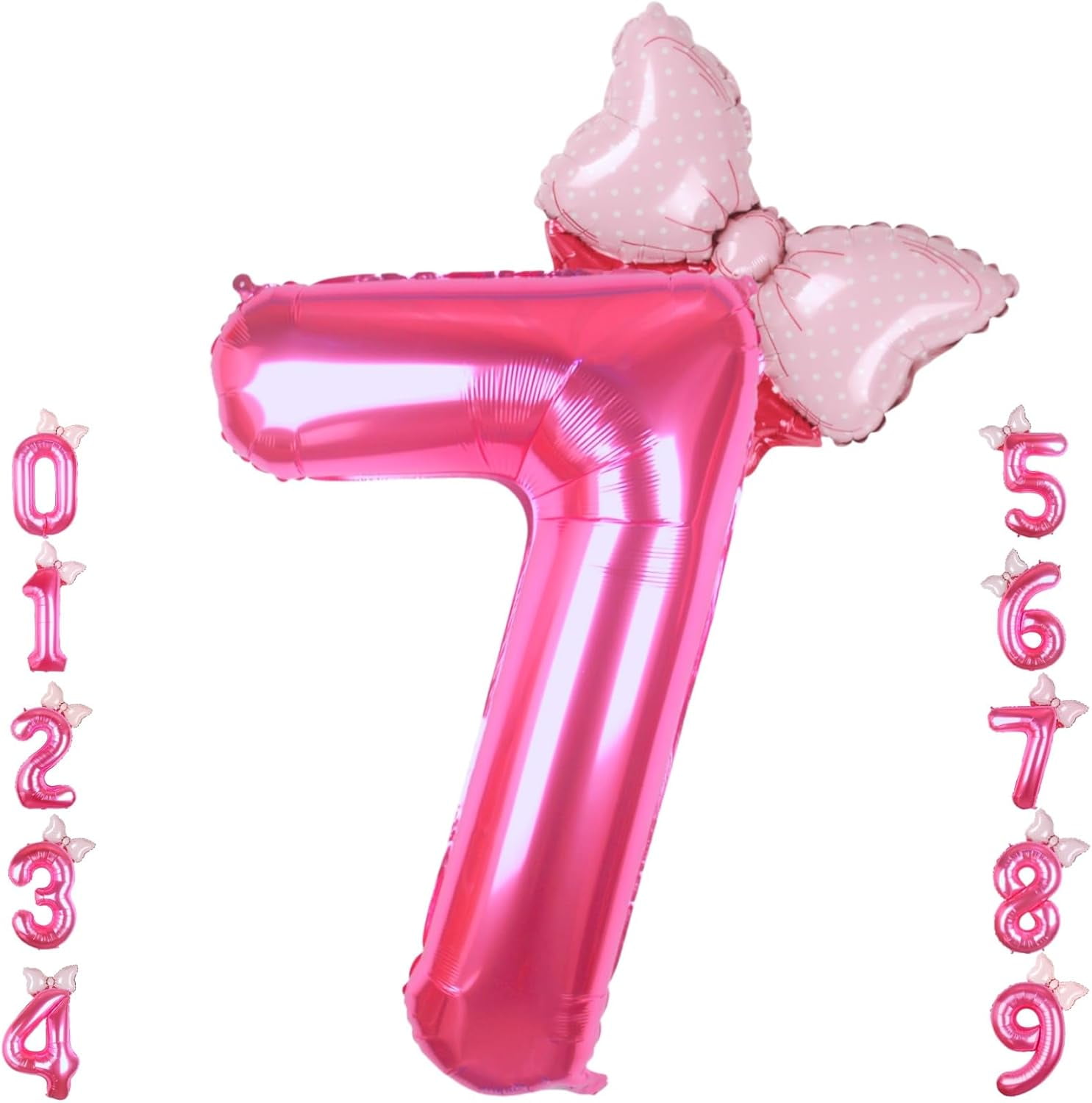 Hidove 40 In Pink Number 7 Balloon with Mini Bow Balloon for Girls 7th ...