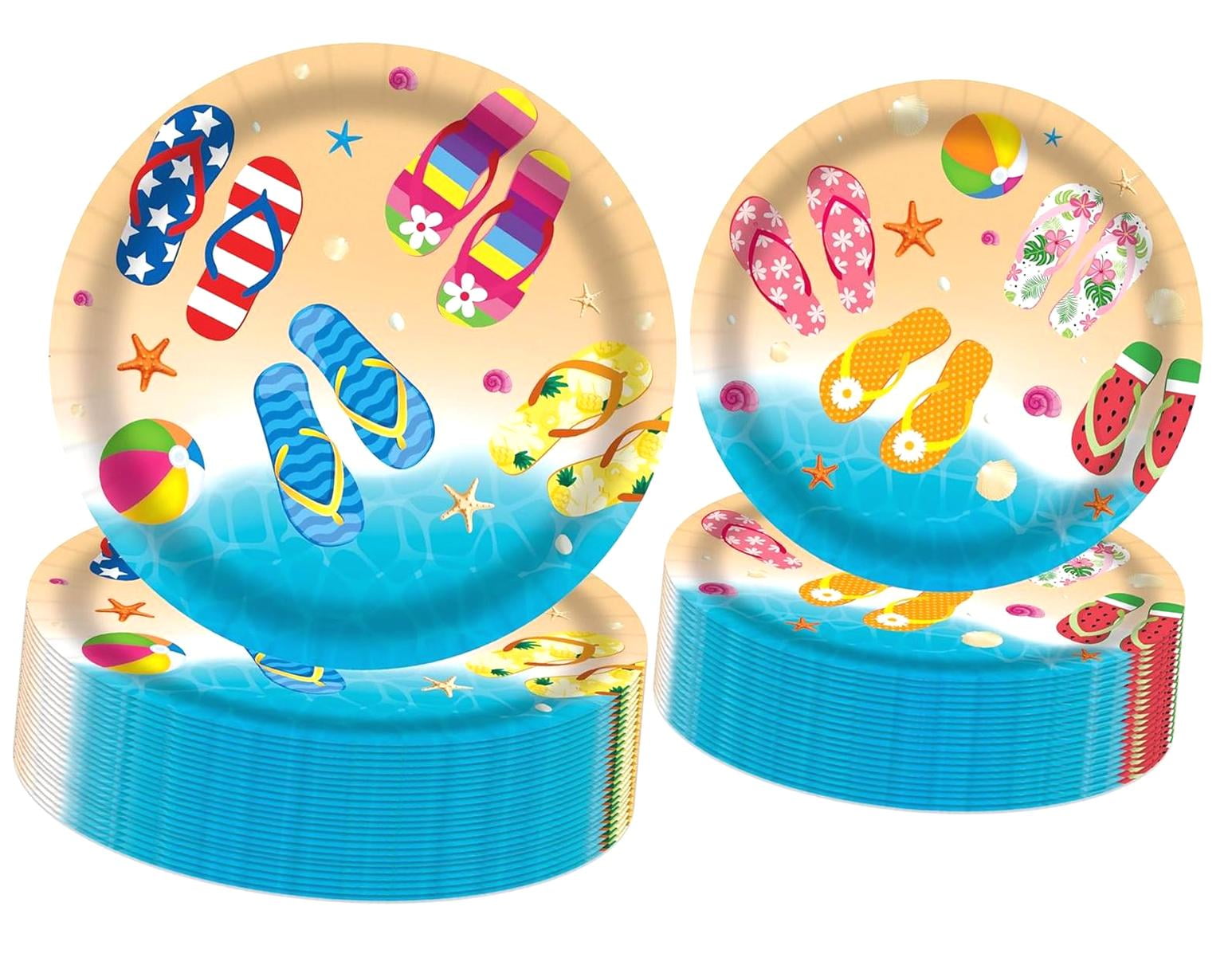 Hidove 48Pcs Beach Flip-Flop Paper Plates Summer Beach Birthday Party ...