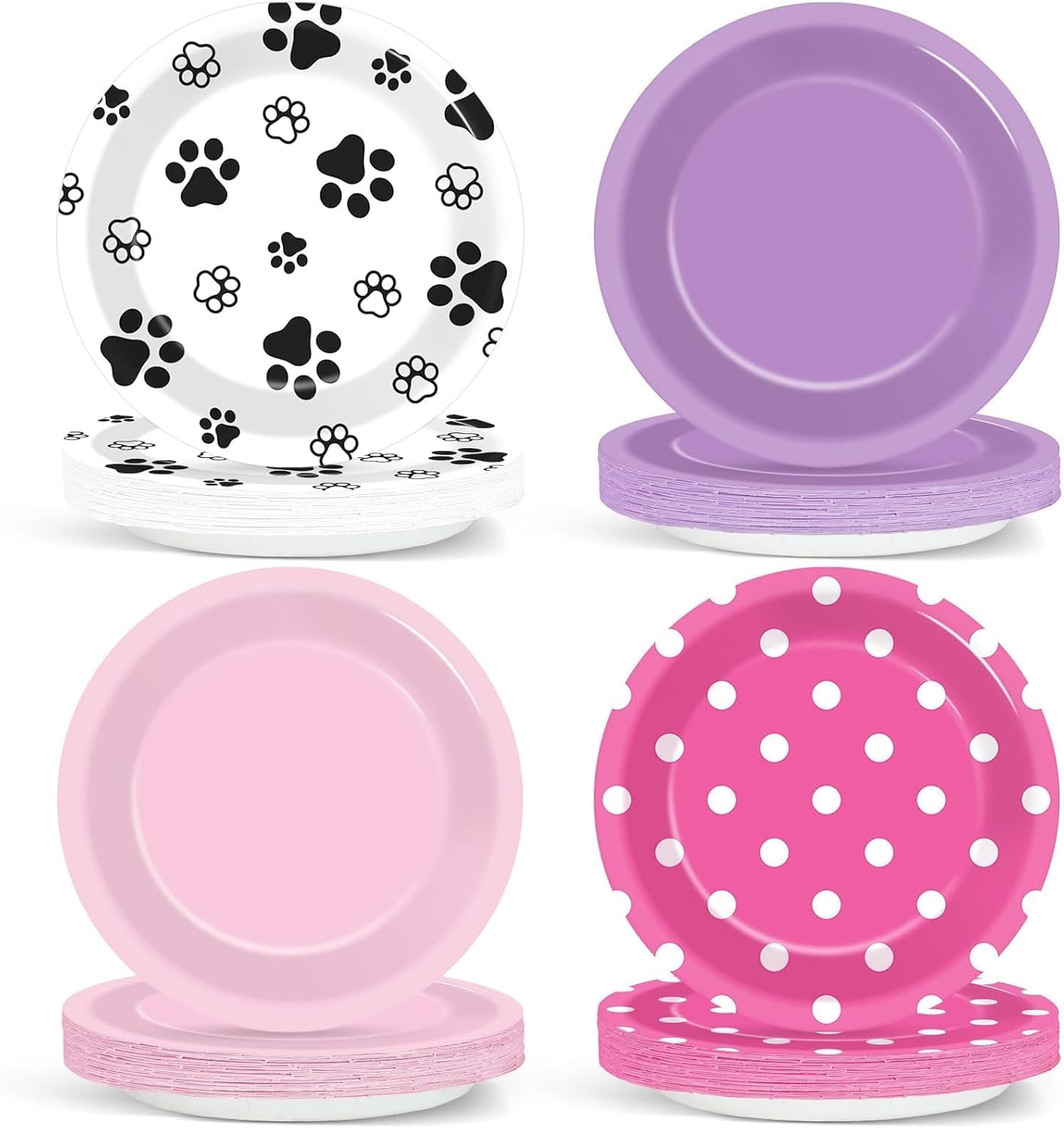 Hidove 48Pcs Pink Paw Print Party Per Plates for Dog Birthday Party ...