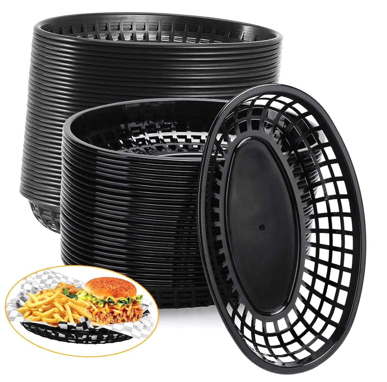 Hidove 50 Pack Plastic Bread Baskets 9" 5.7" Oval Fry Food Basket Plastic Serving Baskets for ...