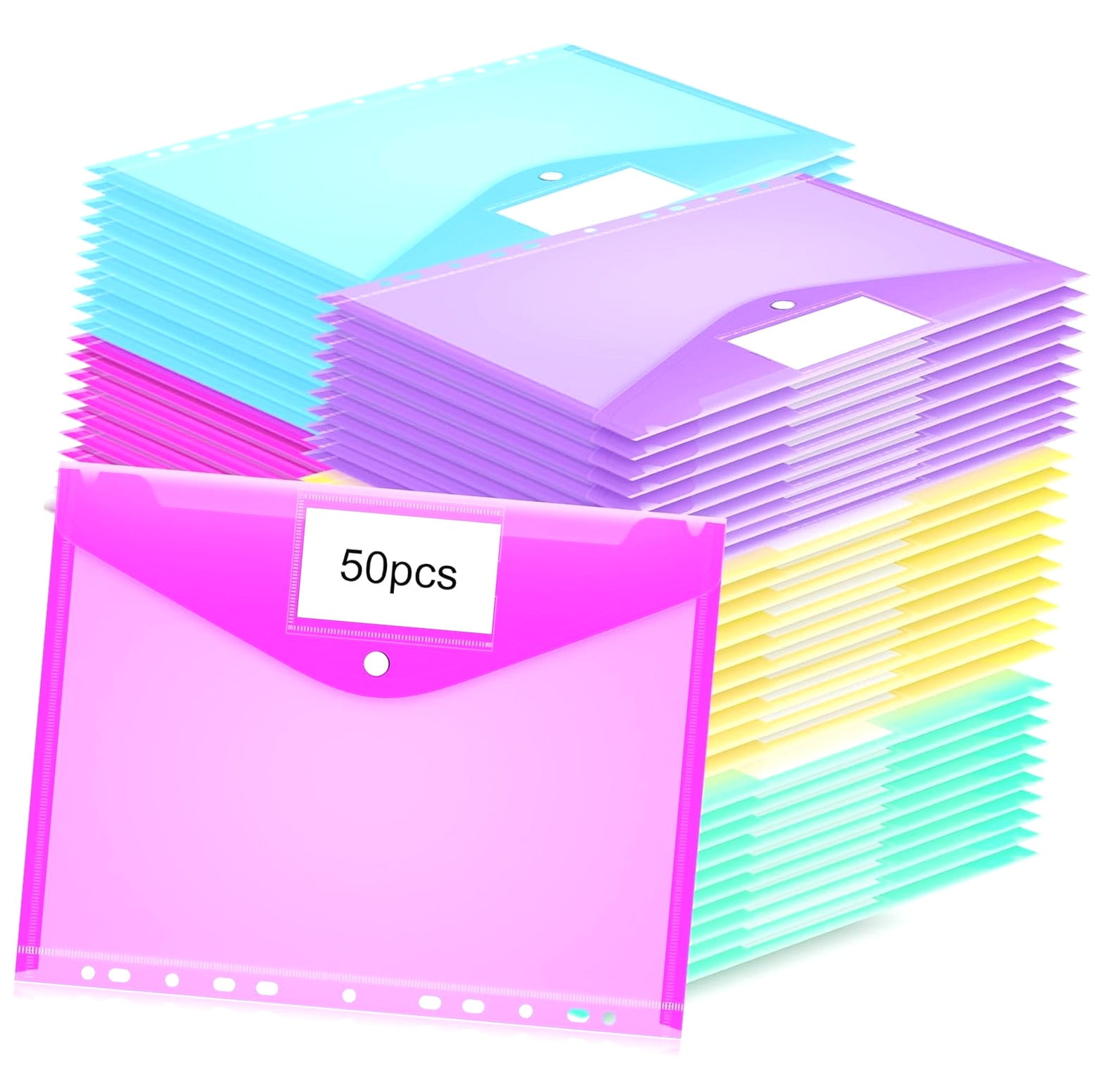 Hidove 50-Piece Binder Pockets for 3- Binders, Plastic Envelopes Pocket ...