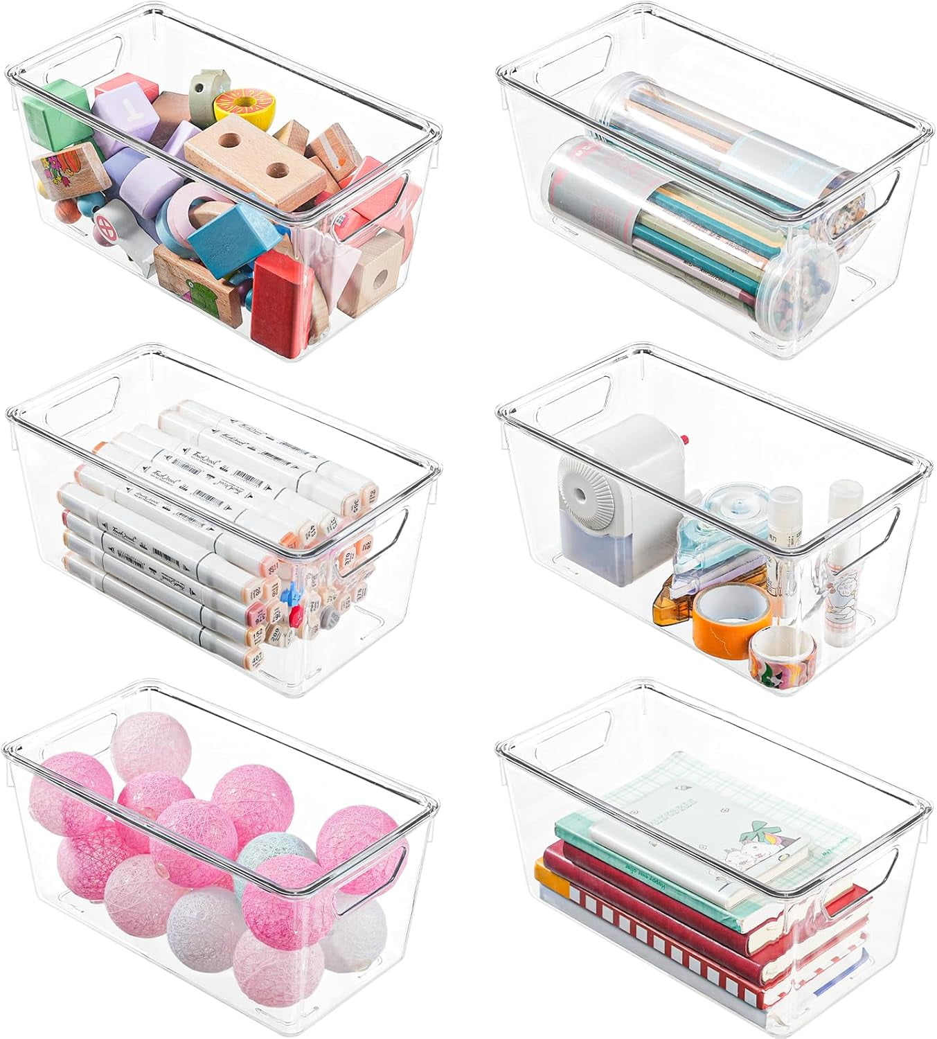 Hidove 6 Pack Clear Storage Bins with , Small Acrylic Arts and Craft ...