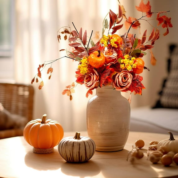 Hidove 6Pcs 18inch Artificial Fall Maple Pumpkin with Berry and Rose ...