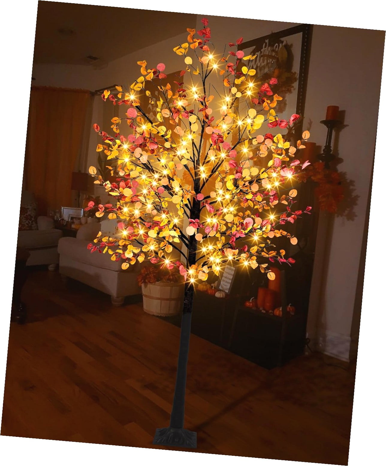 Hidove 7 FT Lighted Fall Eucalyptus Tree, 128 Artificial Fall Tree with ...