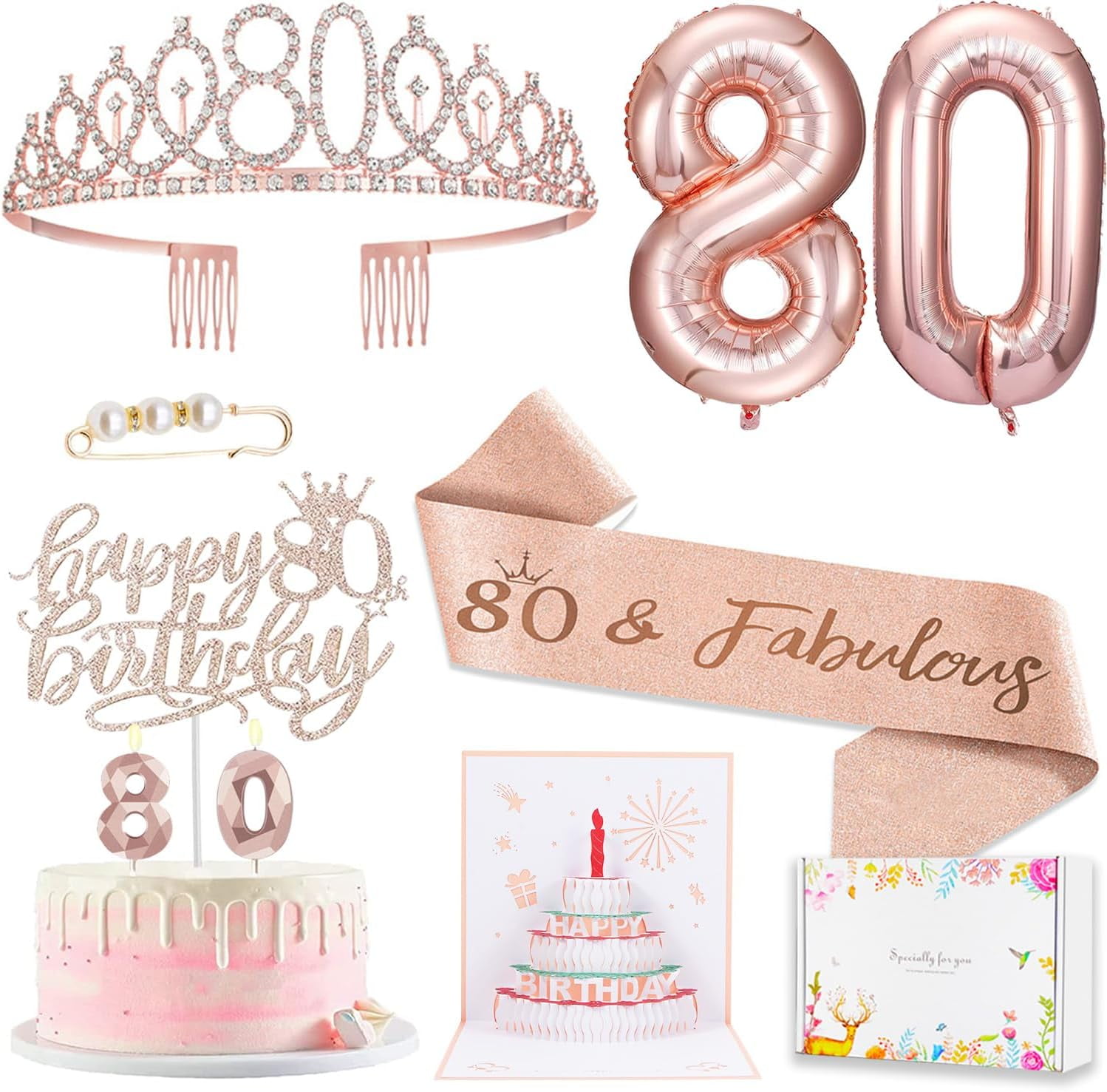 Hidove 80th Birthday Gifts Decorations for Women, Including 80 year old Birthday Cake Tor ...