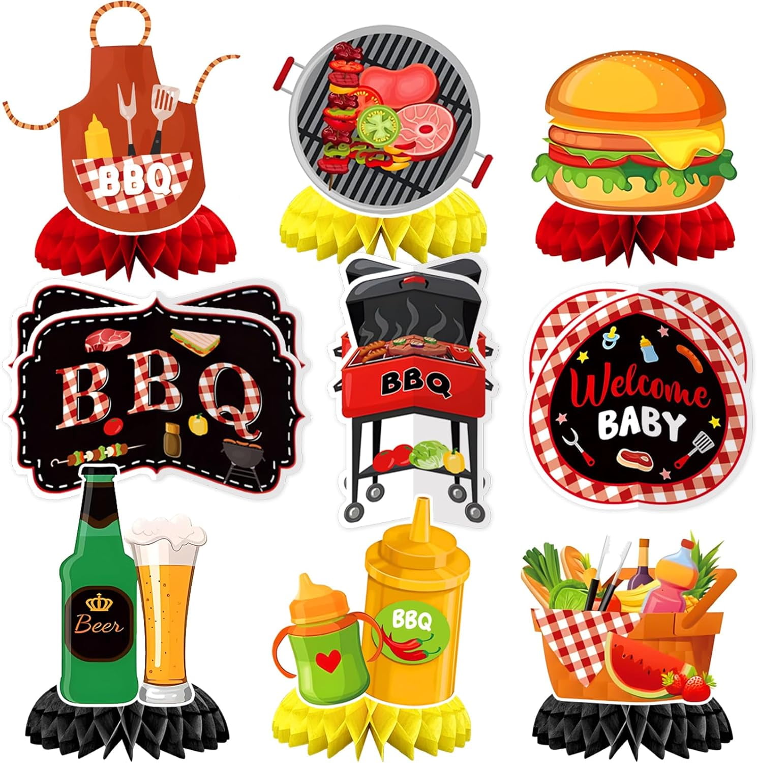 Hidove 8PCS BBQ Baby Sr Party Decorations Honeycomb Centerpieces, 3D ...