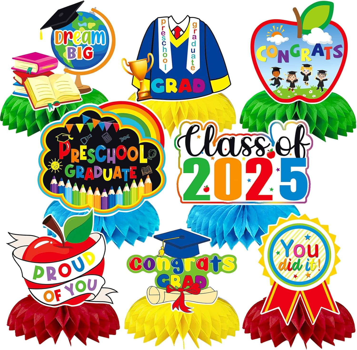 Hidove 8PCS Presool Graduation Party Decorations 2025 Honeycomb ...