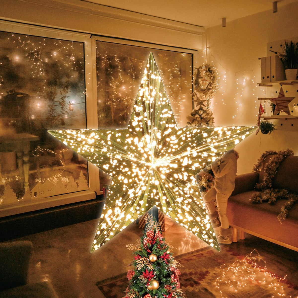 Hidove 9" 10L Christmas Tree Topper, Star Tree Topper, 5 Points Glitter ...