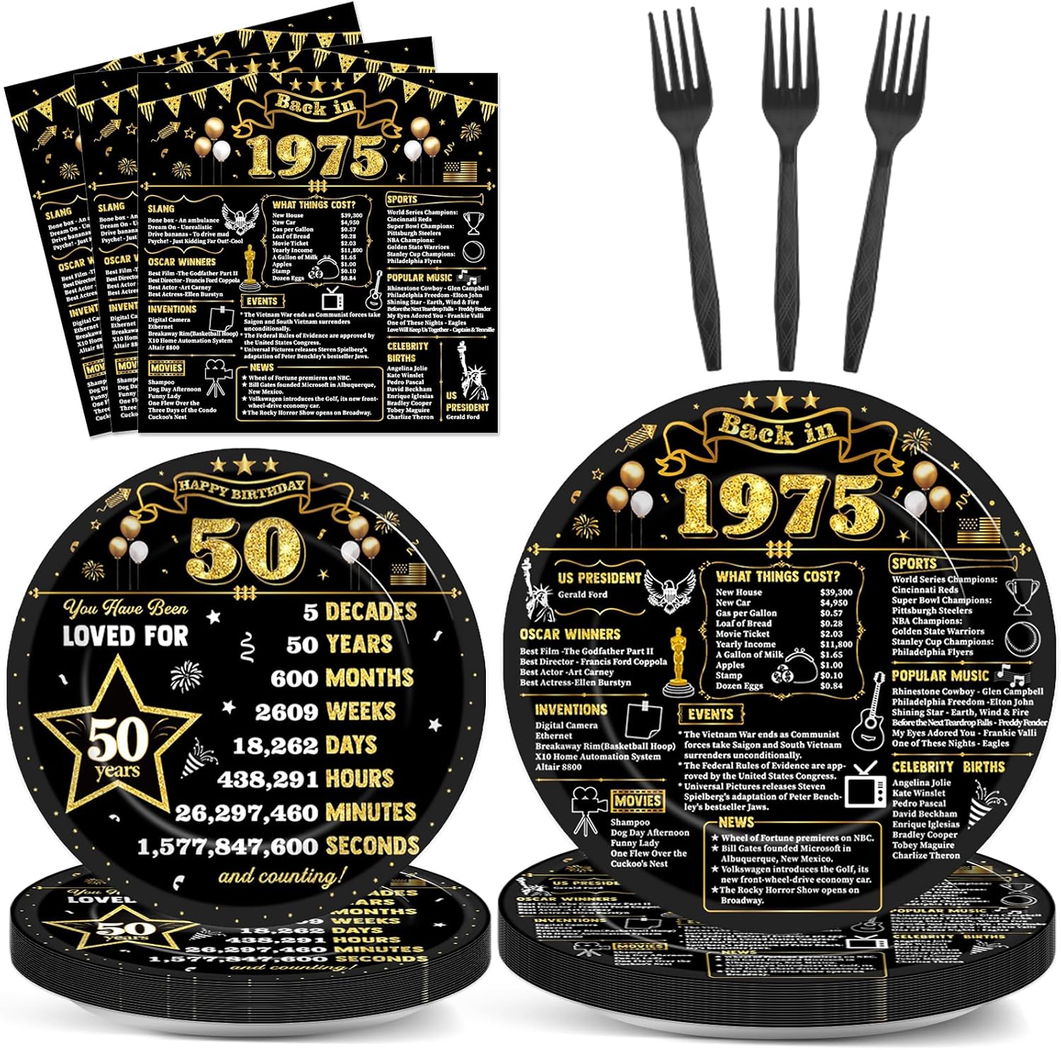 Hidove 96Pcs 50th Birthday Plates and Nkins Ba in 1975 Party ...