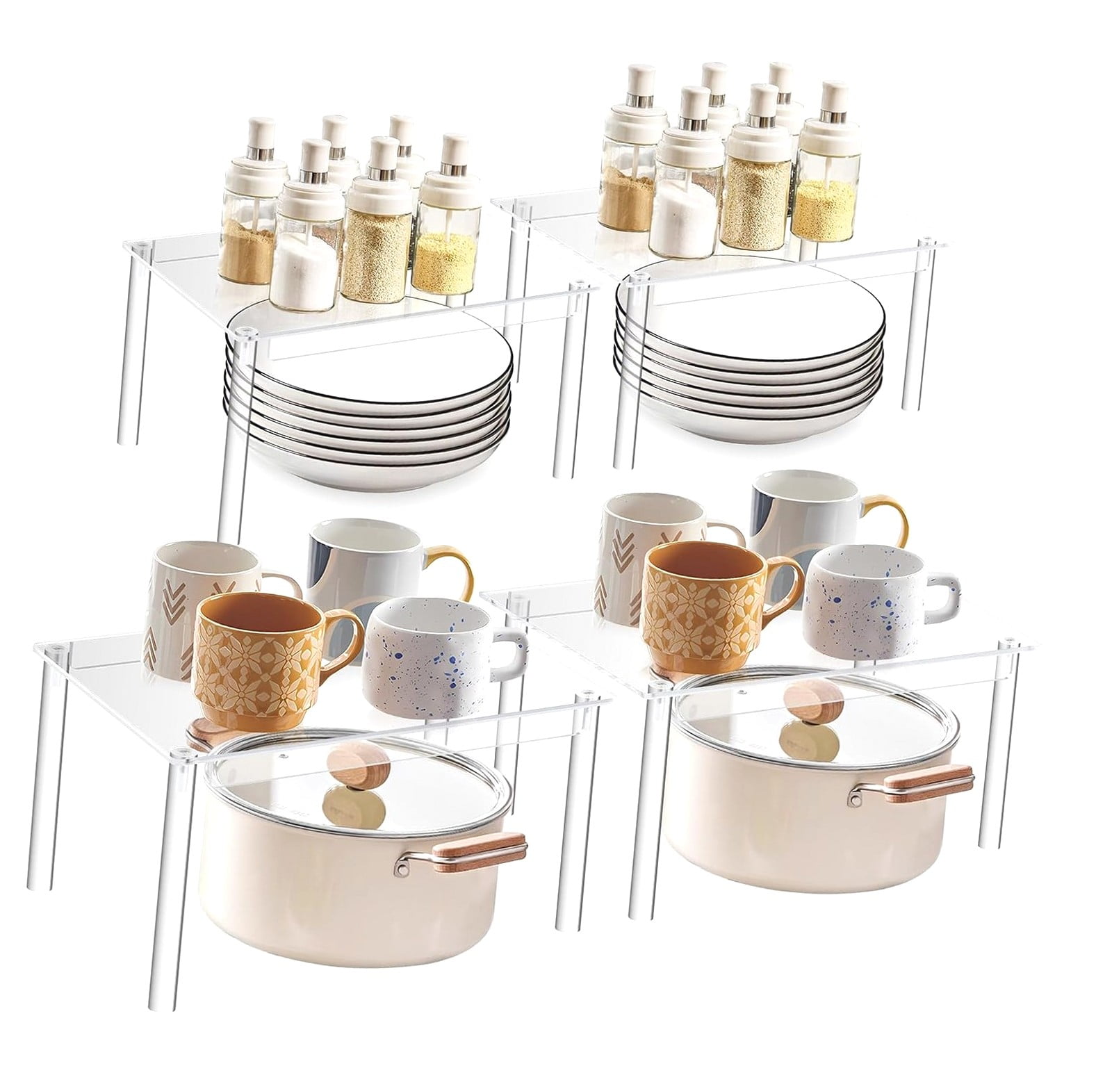 Hidove Acrylic Stackable Cabinet Organizer Set, 4 Pcs Kitchen Spice ...