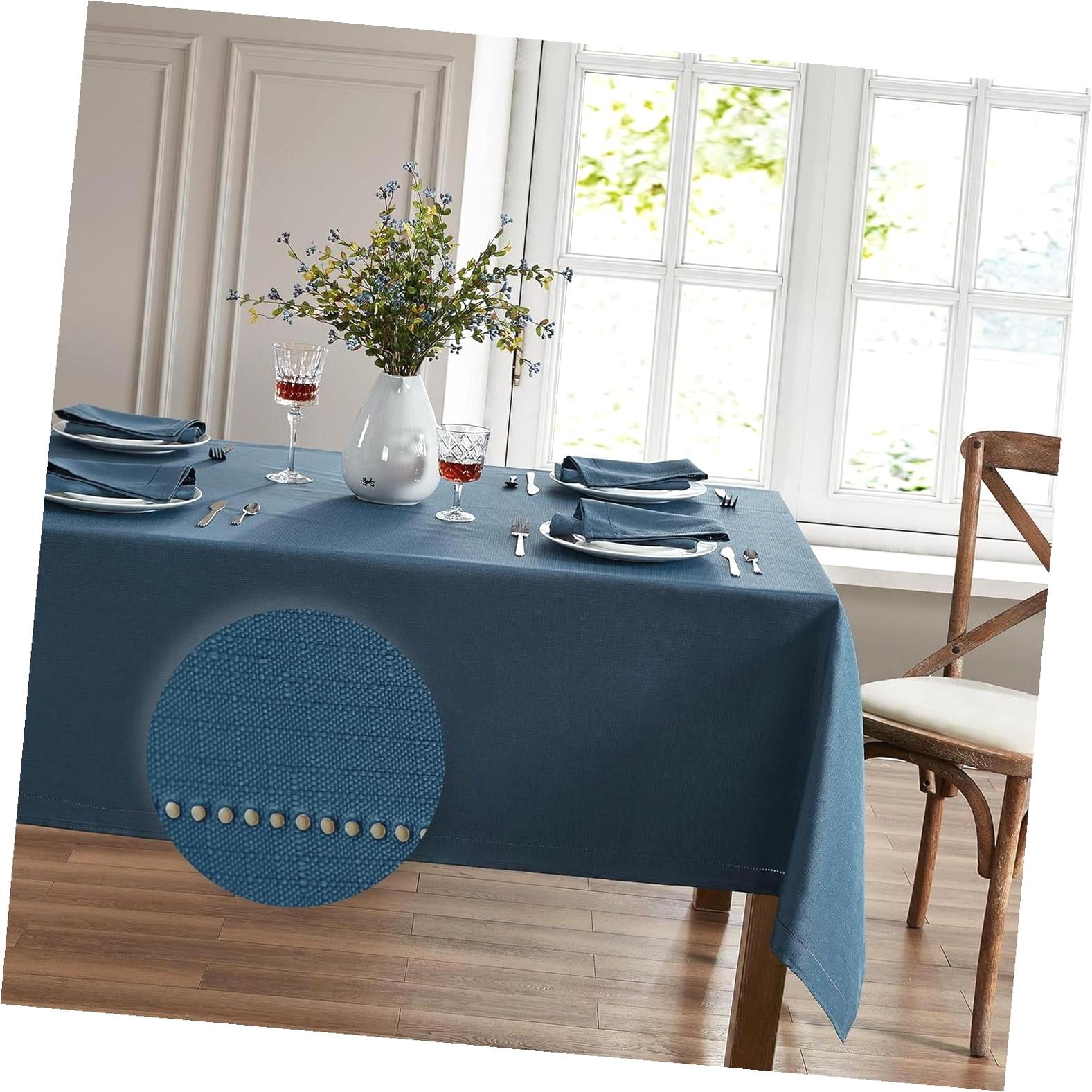 Hidove Alison Eyelet Border Design Wrinkle Resistant Fabric Tablecloth ...