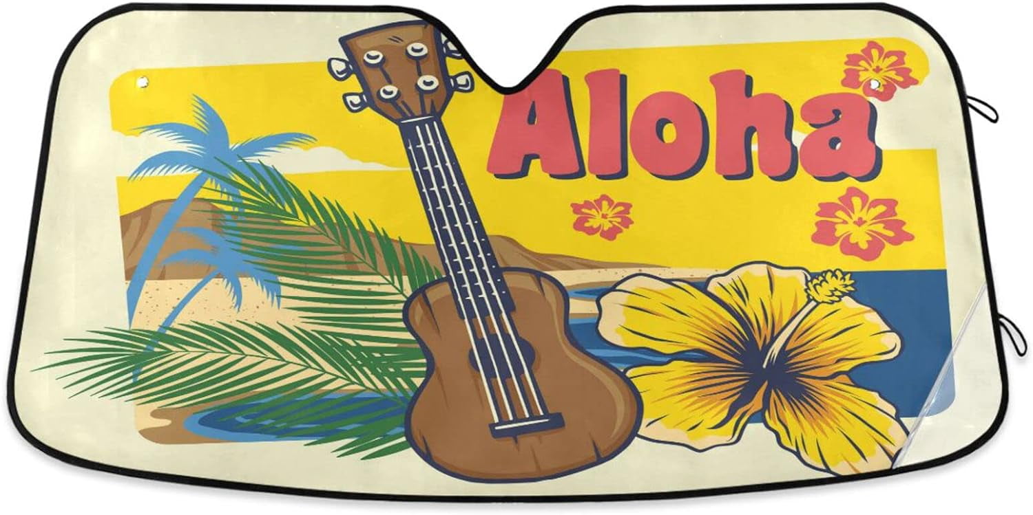 Hidove Aloha Hawaii Ukulele in Vintage Style Car Windshield Sun Shade ...