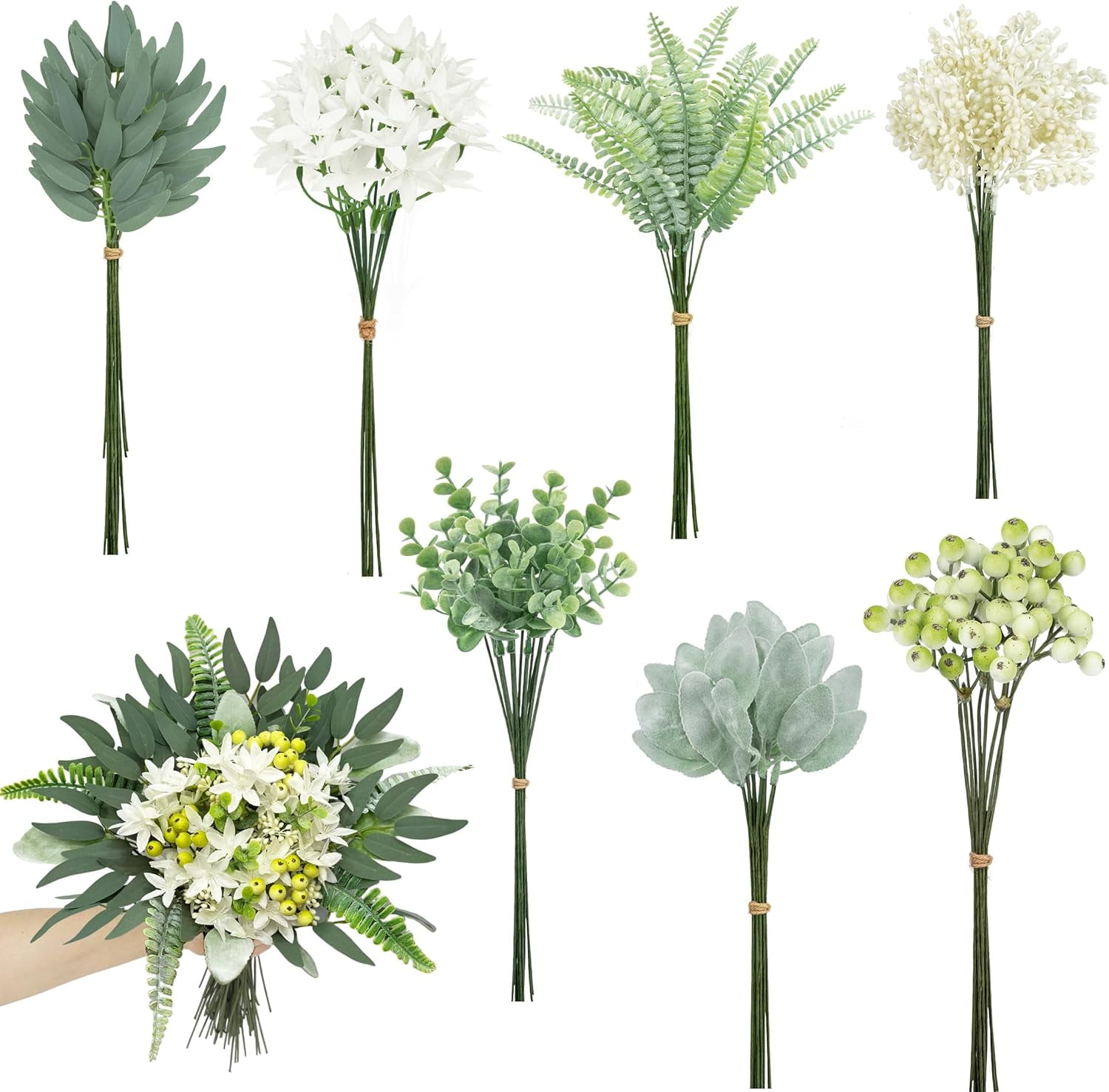 Hidove Artiial Greenery Stems Box Set, 110 Pcs with 7 Kinds of Fake ...