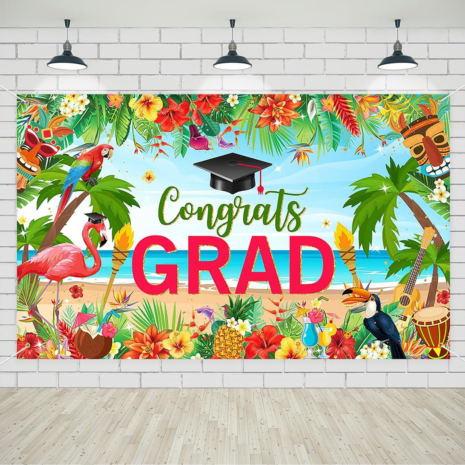 Hidove Aveno Aloha Congrats Grad Banner Hawaiian Graduation Party Decorations Summer Tral Theme ...