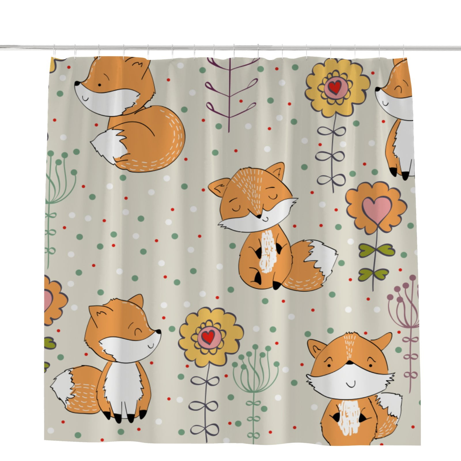Hidove Bath Shower Curtain Cute Cartoon Fox With Flowers Shower