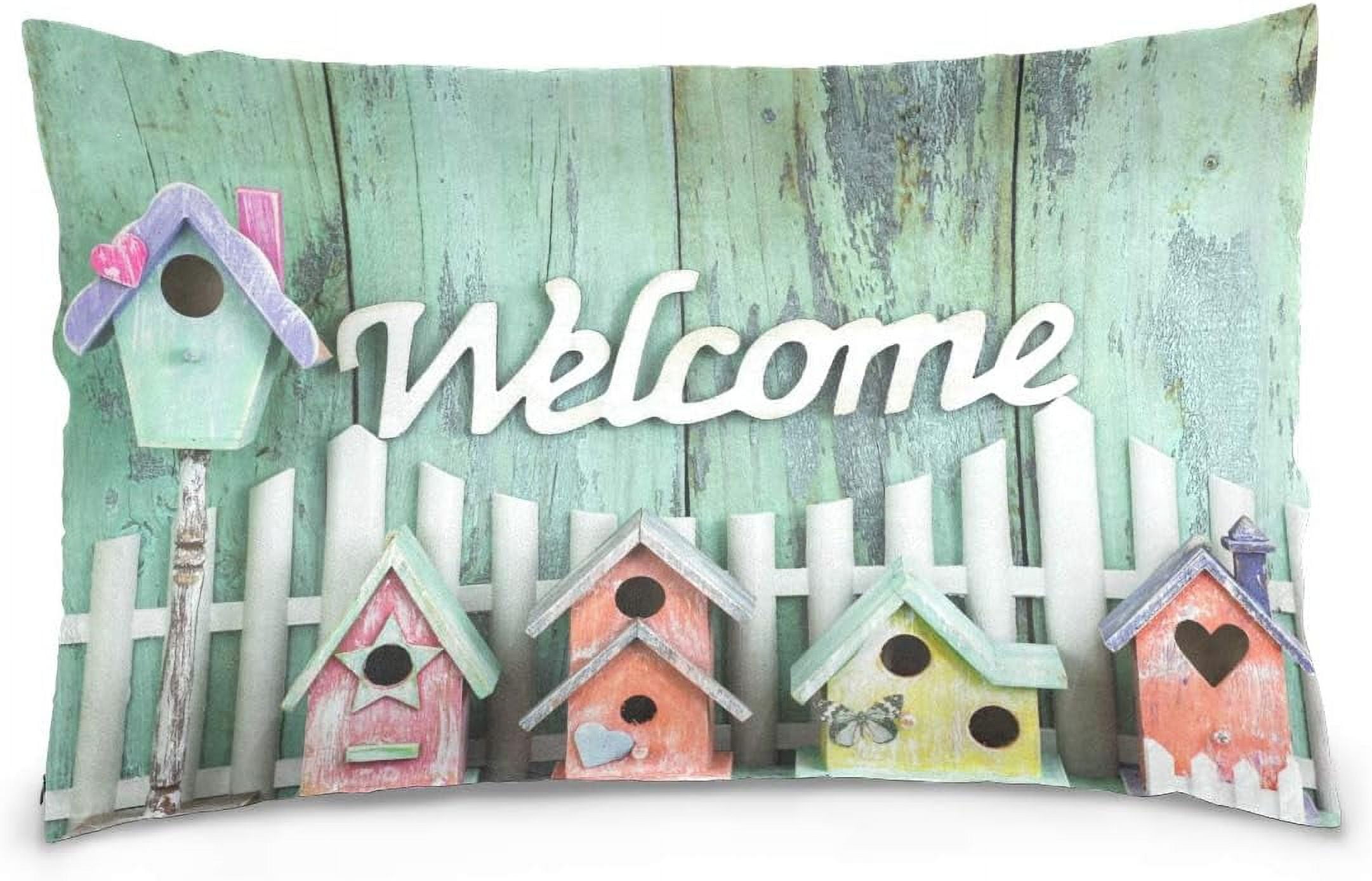 Hidove Birdhouses Welcome Sign Velvet Oblong Lumbar Plush Throw Pillow ...