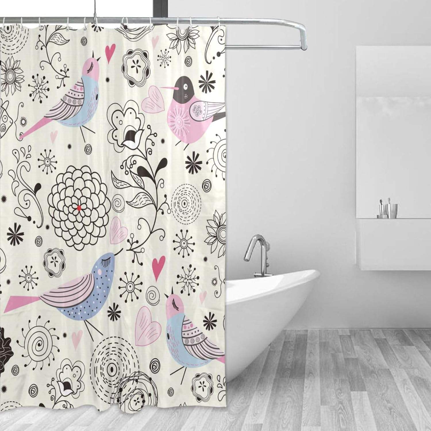 Hidove Birds Flowers Bathroom Waterproof Shower Curtain Set Bathtub