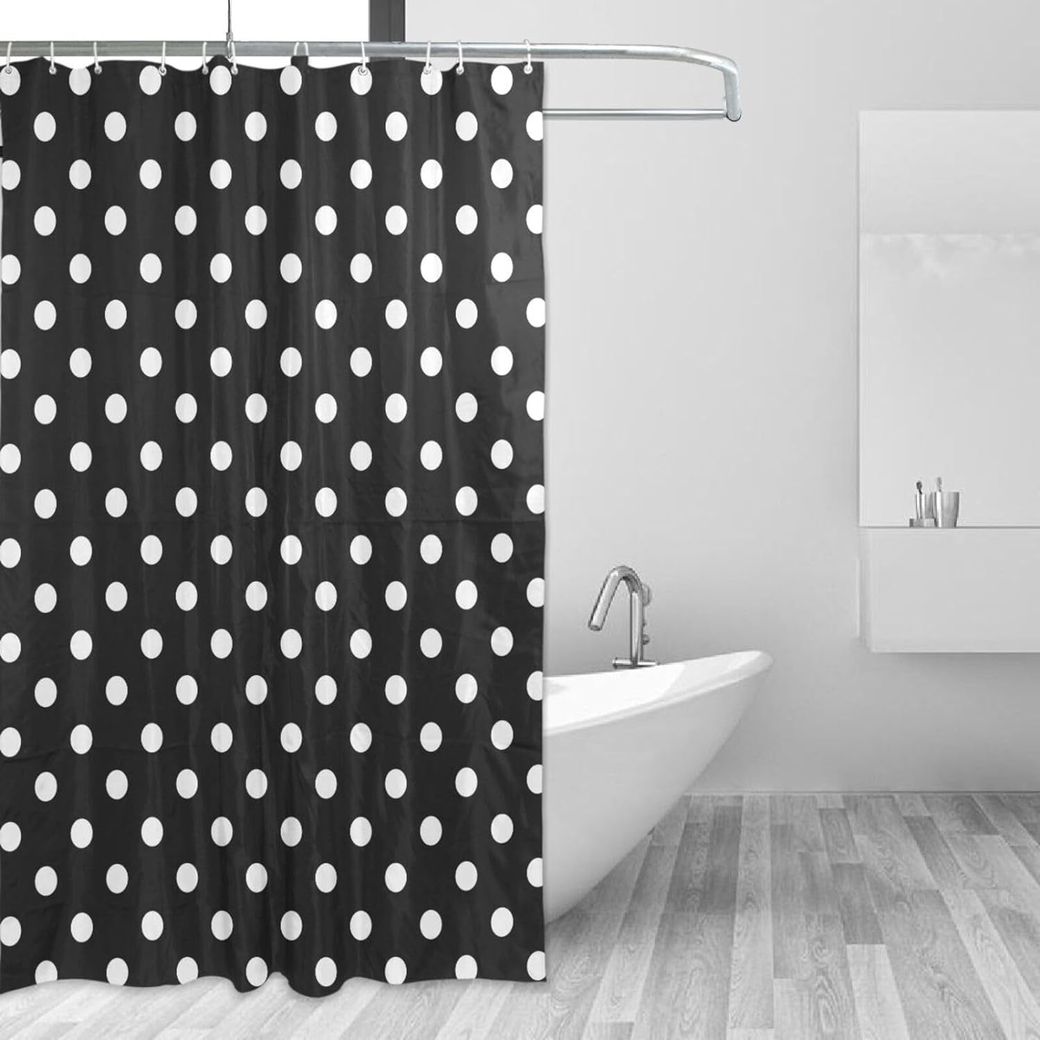 Hidove Black And White Polka Dot Bathroom Waterproof Shower Curtain Set