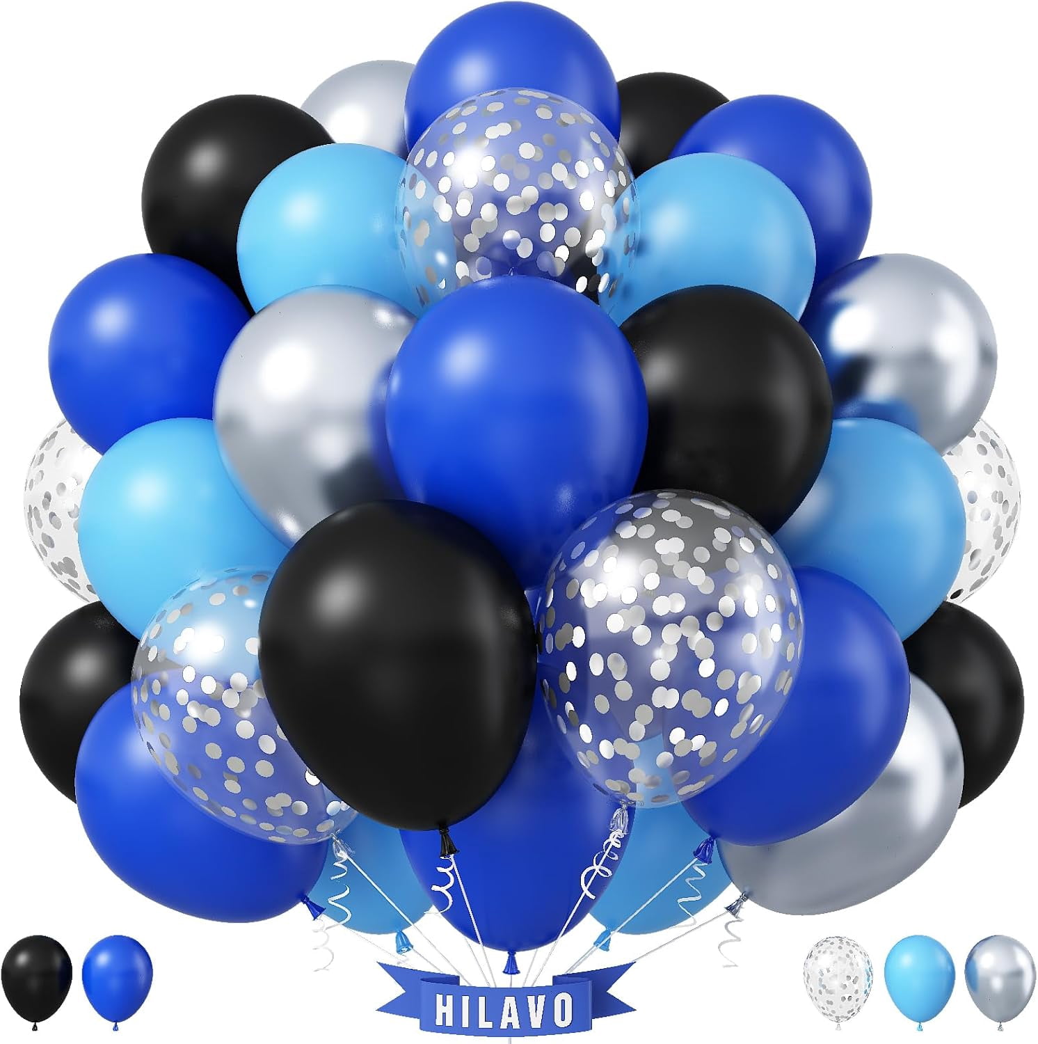 Hidove Blue Bla Balloons 60 Pcs Blue Bla and Met Silver Confetti ...
