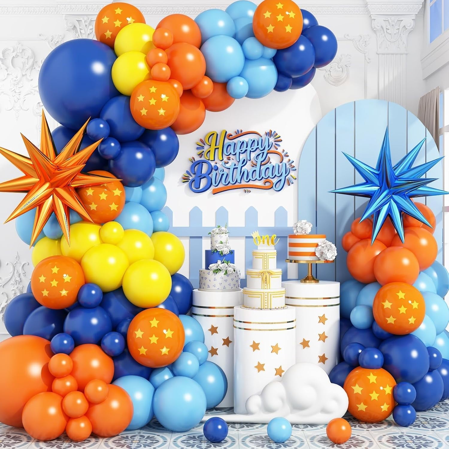 Hidove Blue Orange Yellow Balloon Ar Kit with Star Foil Balloons ...