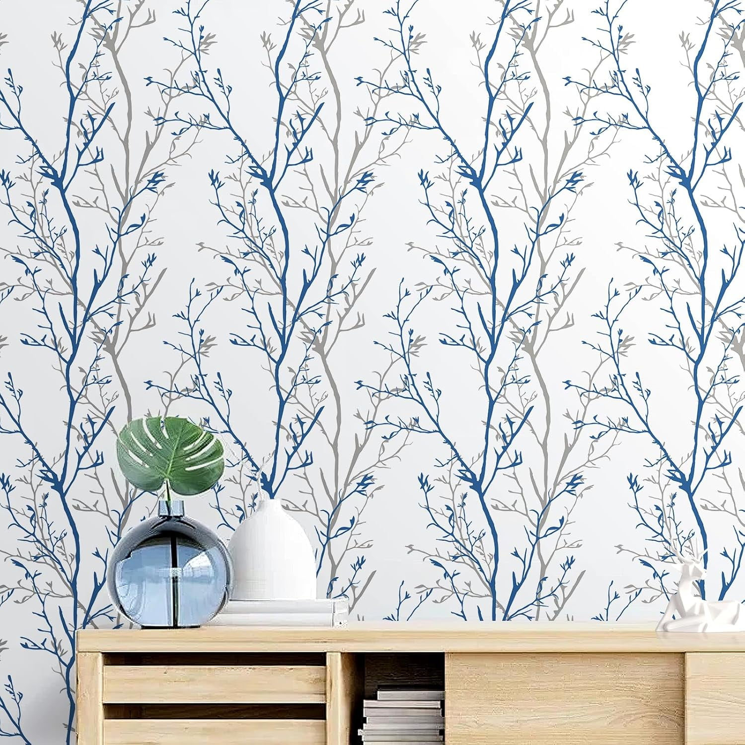 Hidove Blue Tree Branches and Stick Wallpaper .71" 394" Wall Paper Tree ...