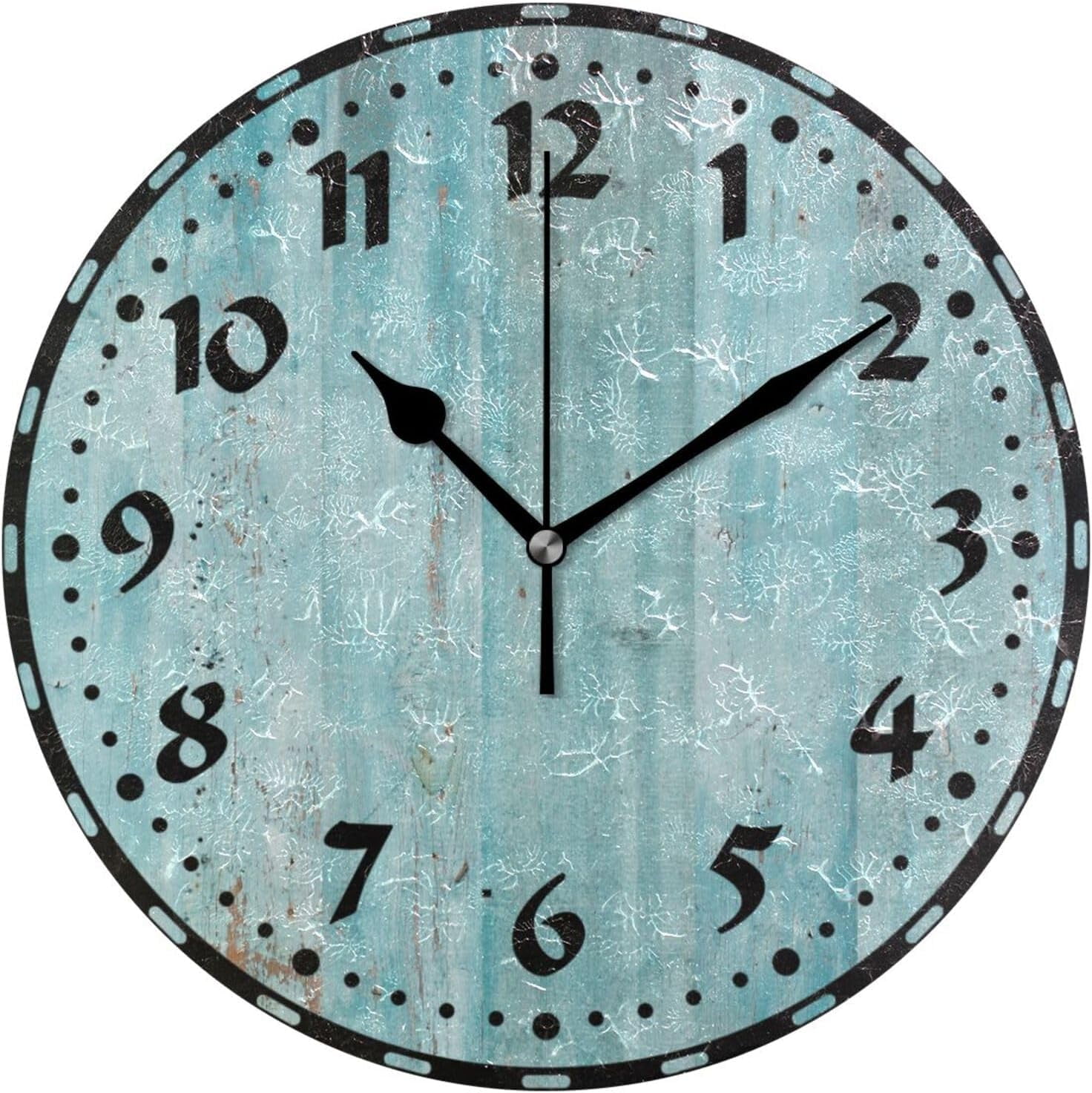 Hidove Blue Wood Texture Wall Clock, Silent Non Ticking 10 Inch Battery ...
