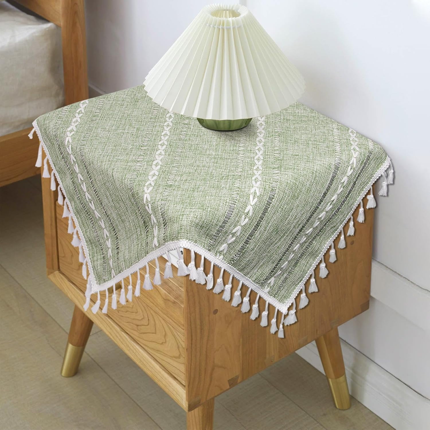 Hidove Boho Small Square Tablecloth 24''x24'', Sage Green Linen Table ...
