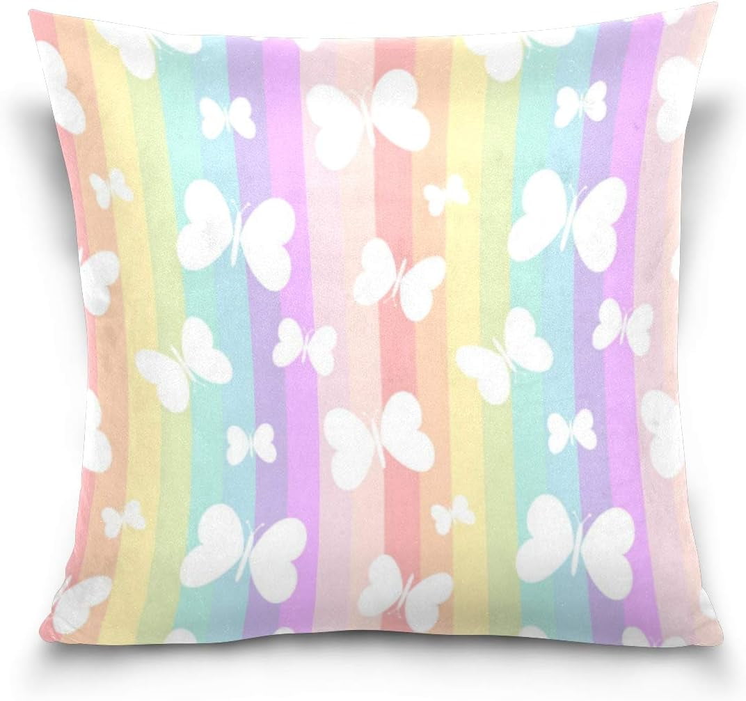 Hidove Butterflies On Rainbow Stripes Velvet Oblong Lumbar Plush Throw ...