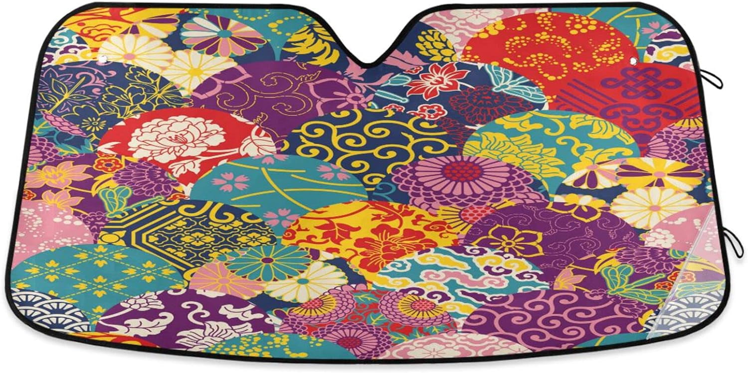 Hidove Car Windshield Sun Shade,Japanese Patterns Classical Flower ...