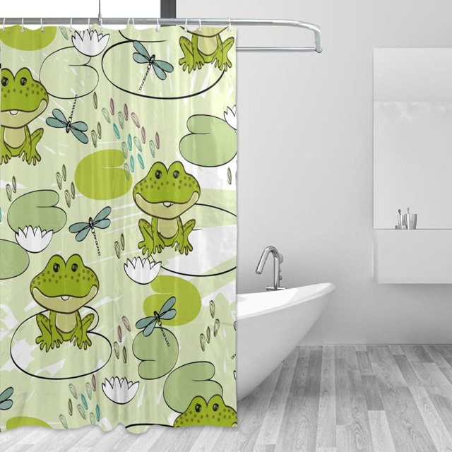 Hidove Cartoon Frogs Dragonflies Bathroom Waterproof Shower Curtain Set