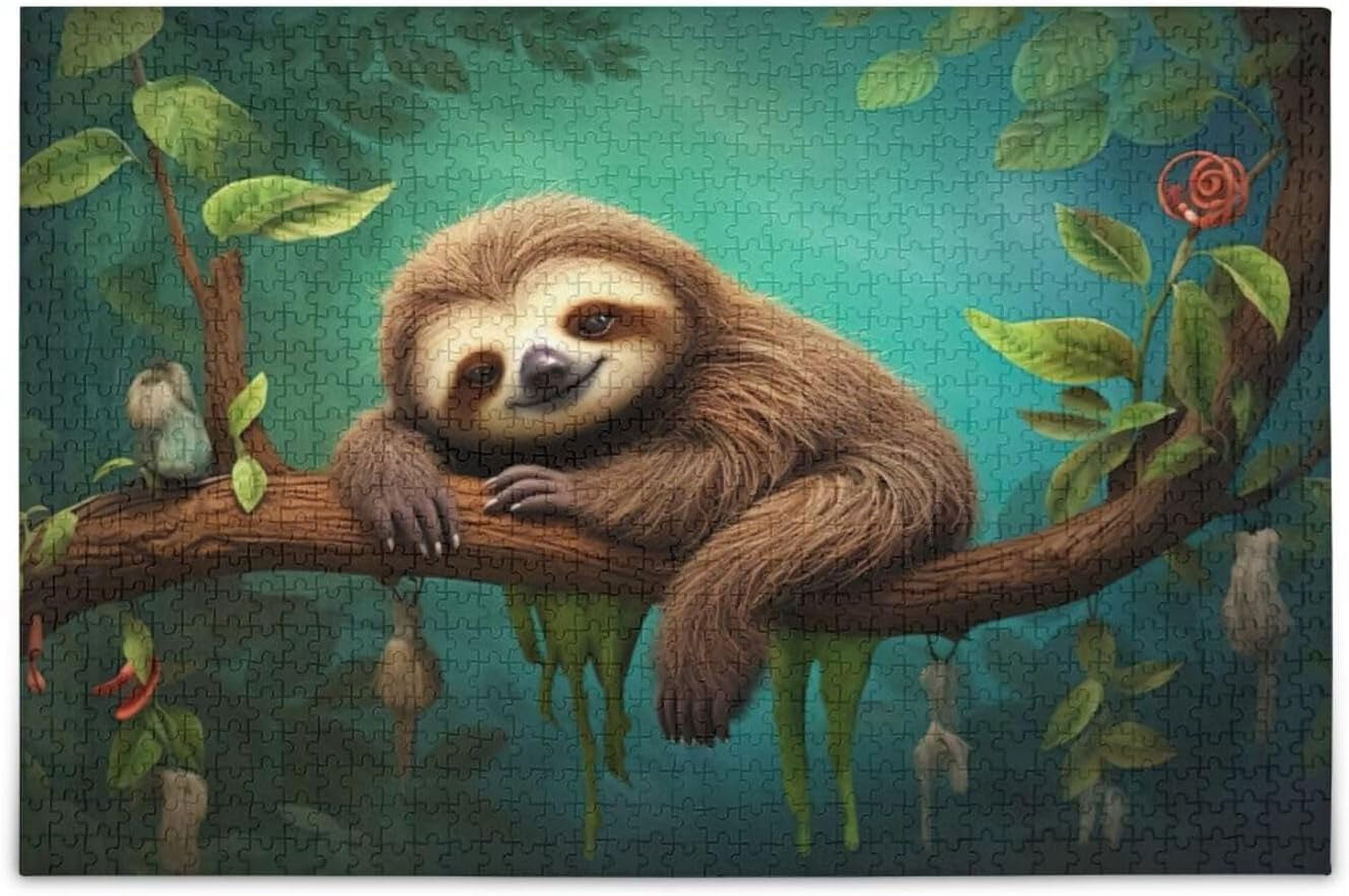 Hidove Cartoon Sloth Green Puzzle 1000 Pieces - Wooden Jigsaw Puzzles ...