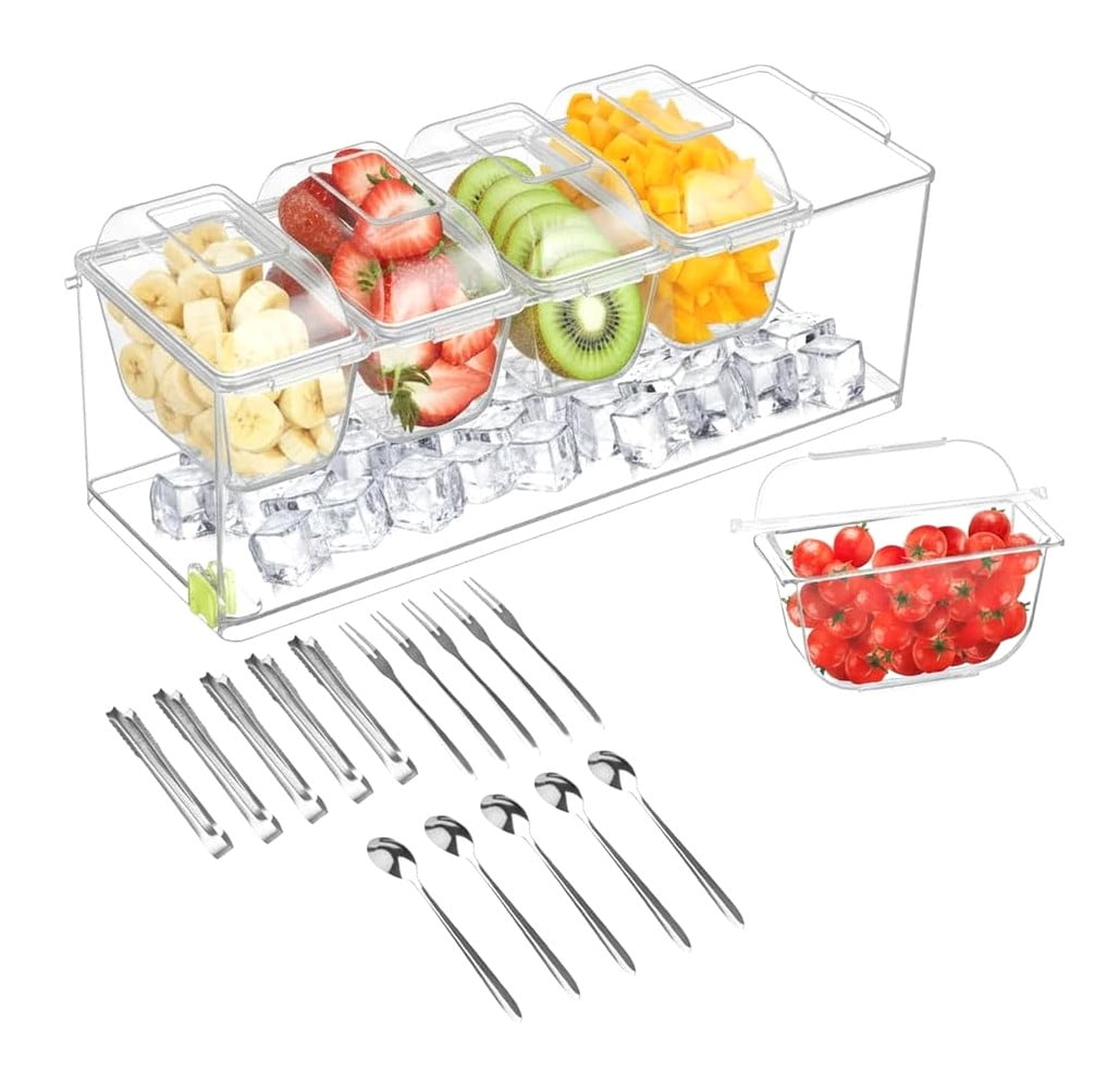 Hidove Chilled Condiment Caddy with 5 Containers, Large Chilled ...