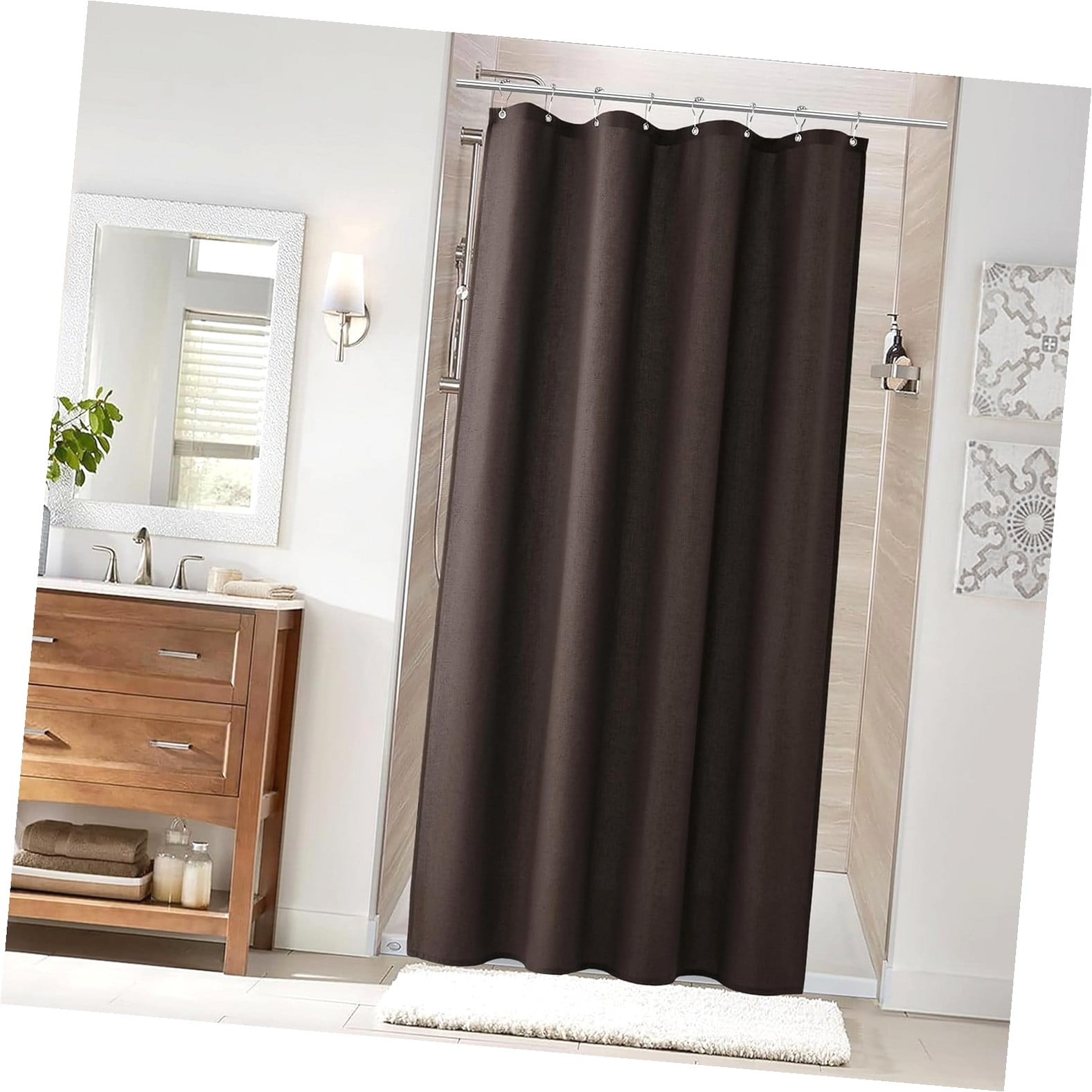 Hidove Chocolate Brown 48 Inch Shower Curtain Stall Narrow Half Linen ...