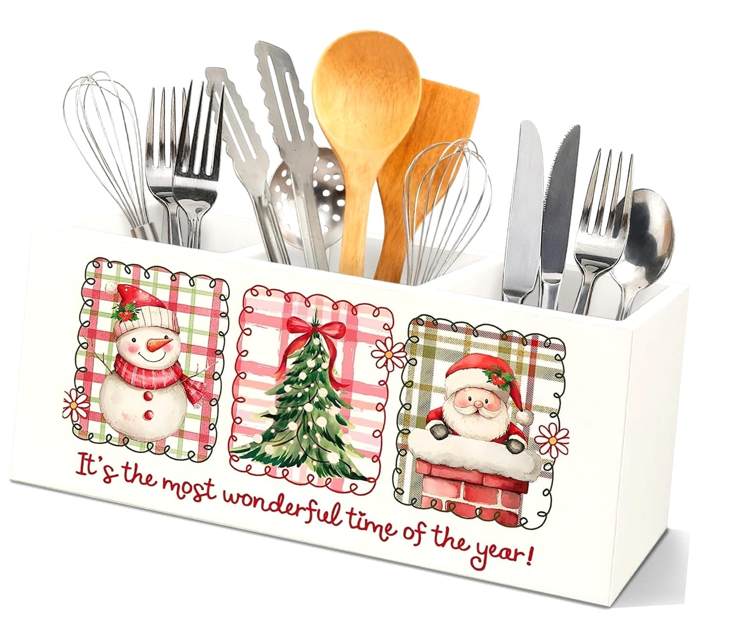 Hidove Christmas Kitchen Utensils Holder with 3 Compartments, Xmas ...