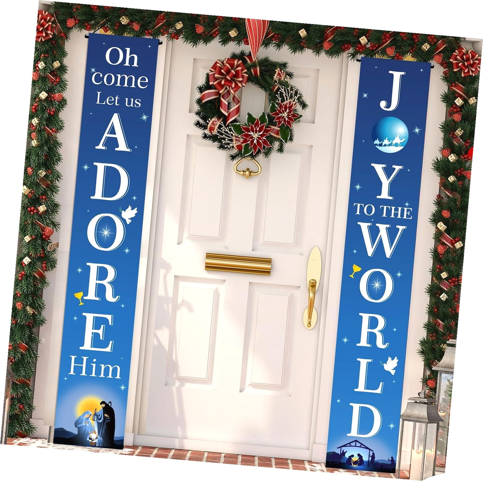 Hidove Christmas Nativity Door Banner Porch Sign, JOY Christmas ...