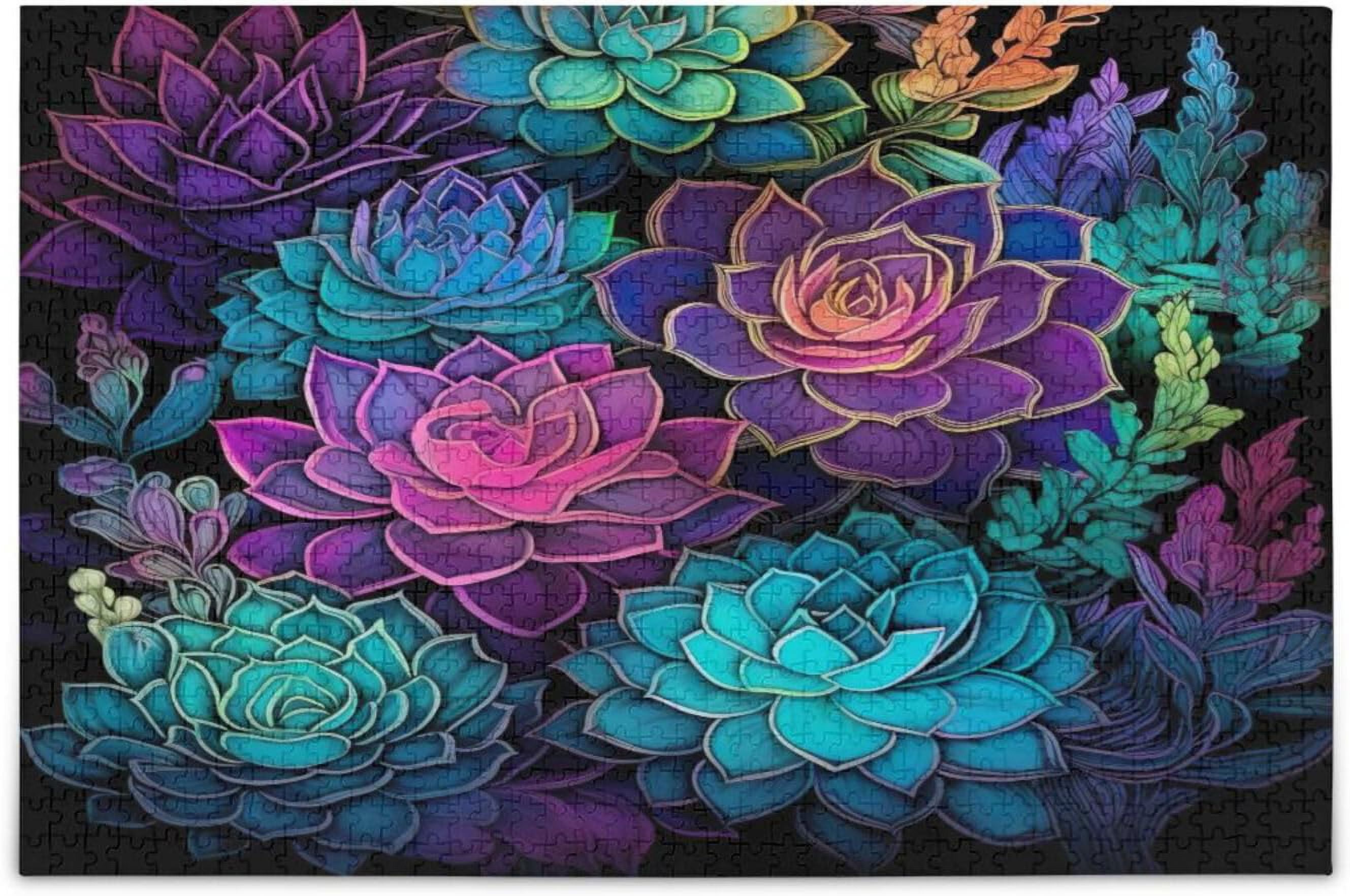 Hidove Colorful Succulents Puzzle 1000 Pieces - Wooden Jigsaw Puzzles ...