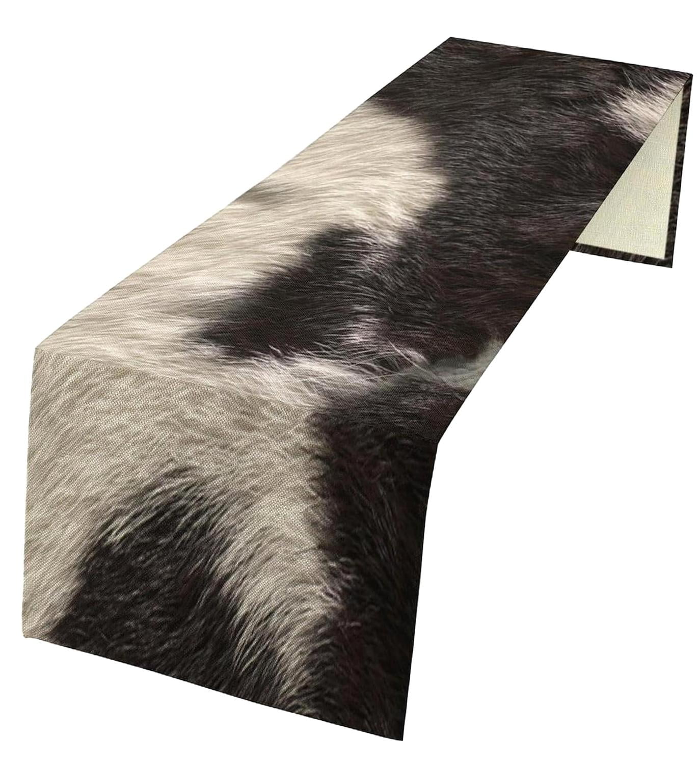 Hidove Cowhide Table Runner Black White Milk Cow Western Themed 3D Cow Fur Skin Texture Dining ...