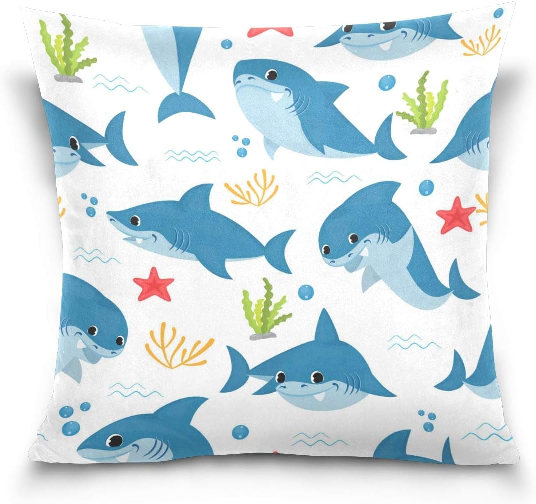 Hidove Cute Cartoon Sharks Velvet Oblong Lumbar Plush Throw Pillow ...