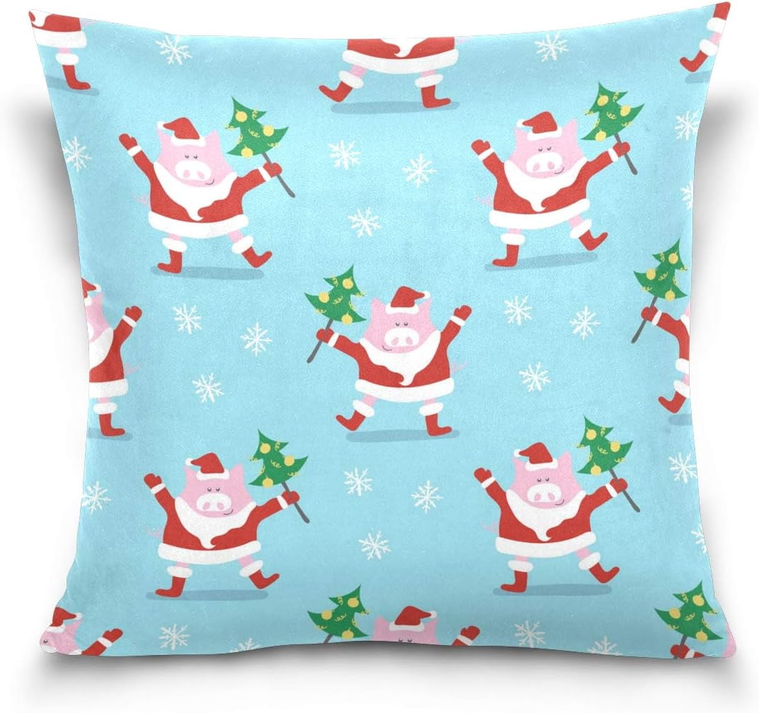 Hidove Cute Christmas Pink Pig Velvet Oblong Lumbar Plush Throw Pillow ...