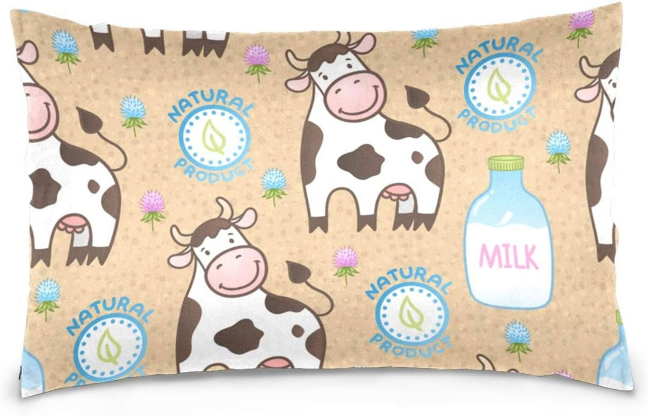 Hidove Cute Cow and Milk Bottle Velvet Oblong Lumbar Plush Throw Pillow ...