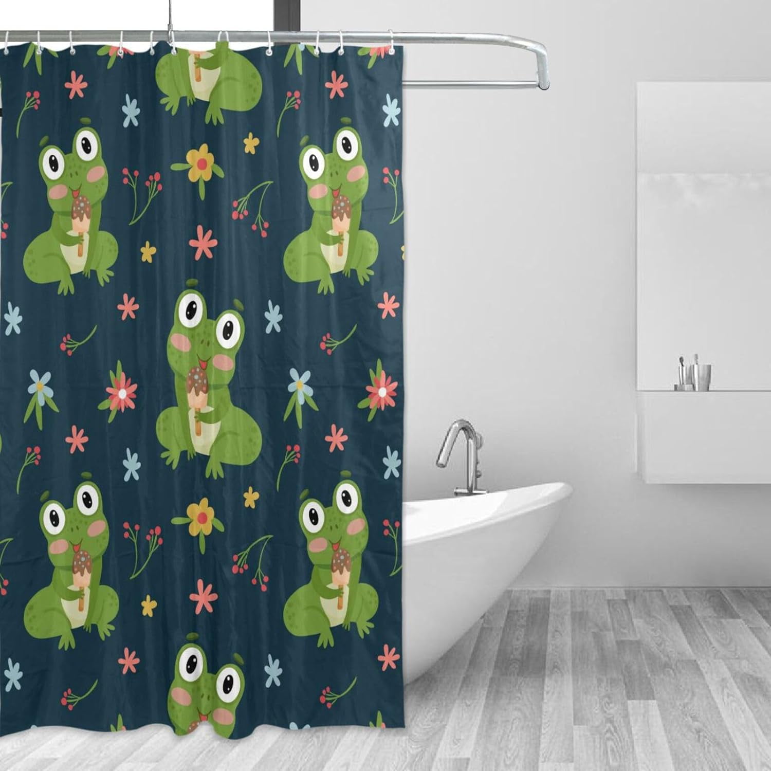 Hidove Cute Frogs Bathroom Waterproof Shower Curtain Set Bathtub