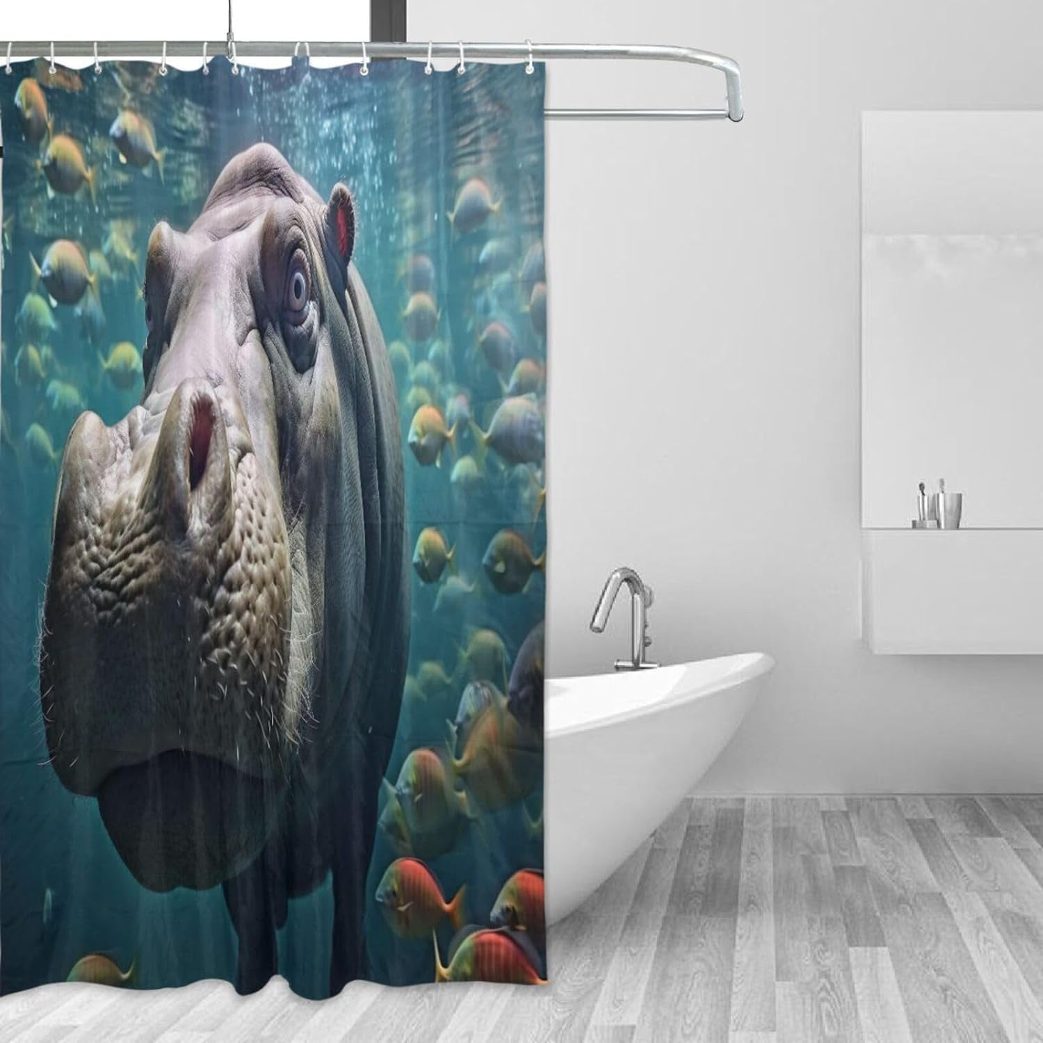 Hidove Cute Hippo Shower Curtain Waterproof Fabric With 12 Hooks