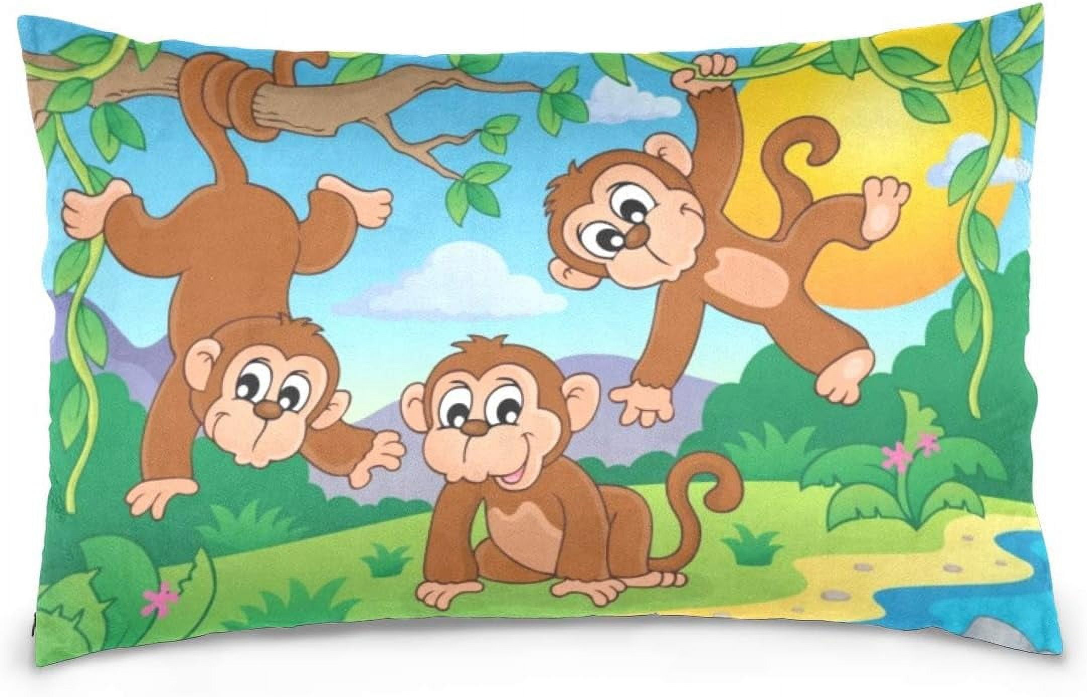 Hidove Cute Monkeys Velvet Oblong Lumbar Plush Throw Pillow Cover/Shams Cushion Case - 20x26in ...